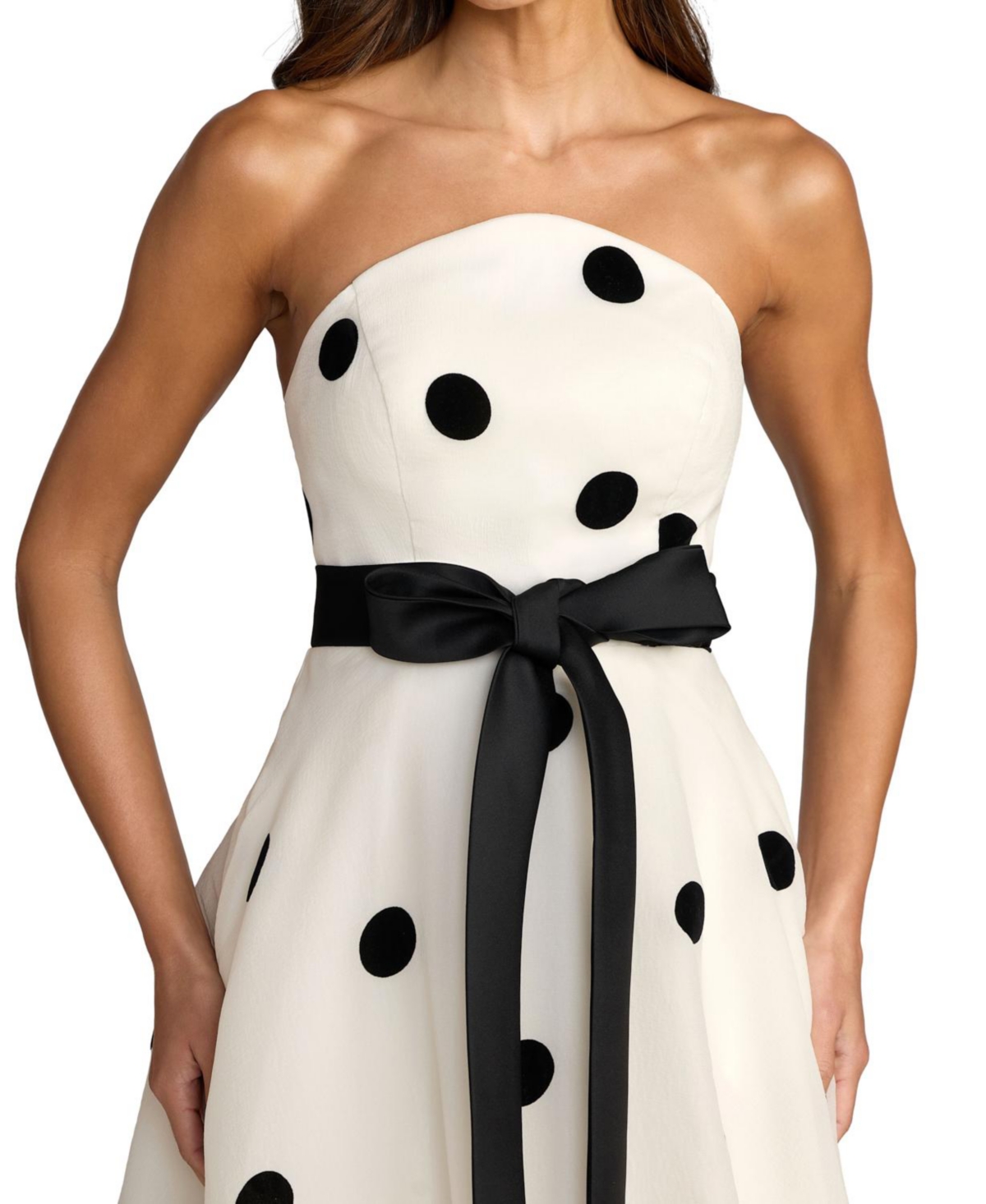 MAC DUGGAL Mac Duggal Strapless Polka Dot Organza Ball Gown with Satin Bow